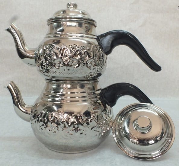 Silver Plated Handmade Copper Turkish Tea Pot Set | FairTurk.com