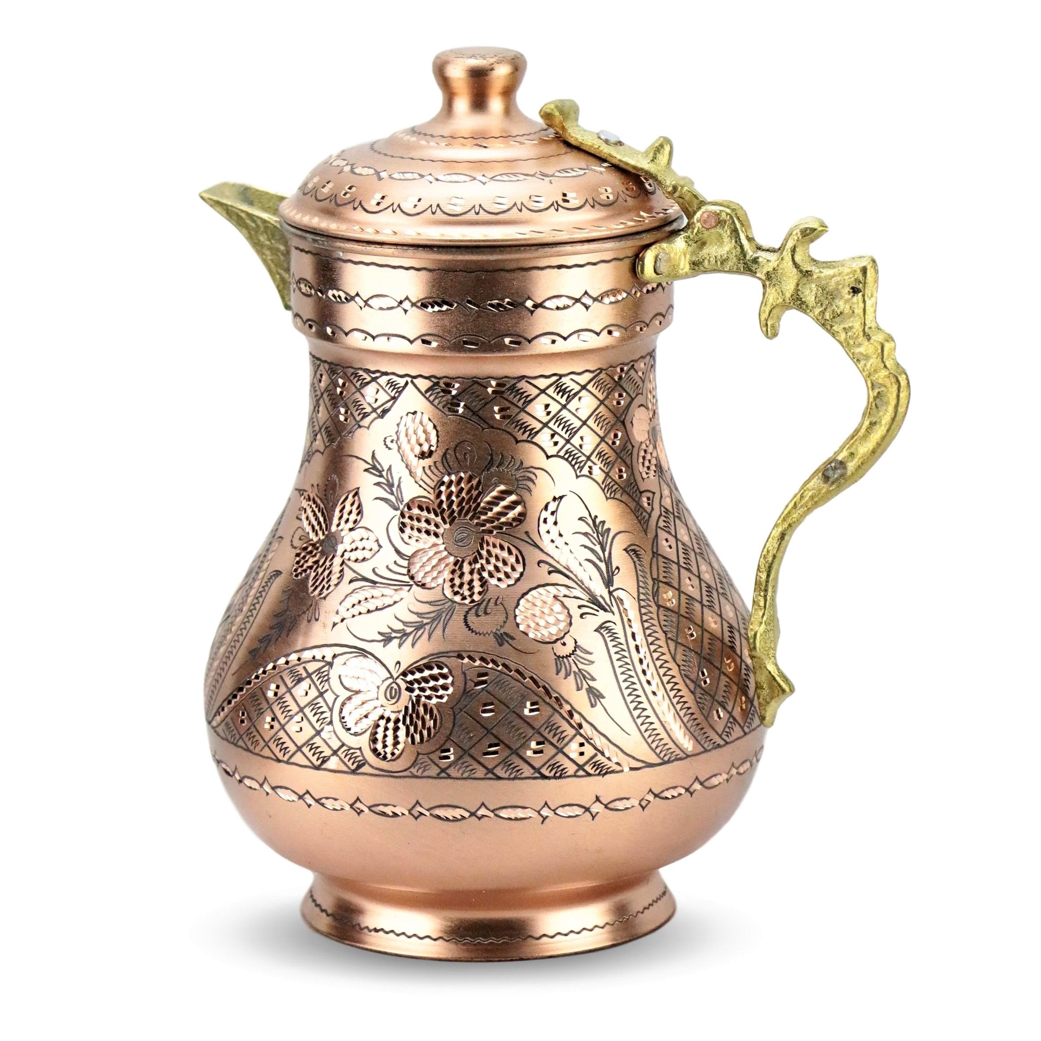 Turkish Handmade Copper Pitcher Hand Carved – FairTurk.com