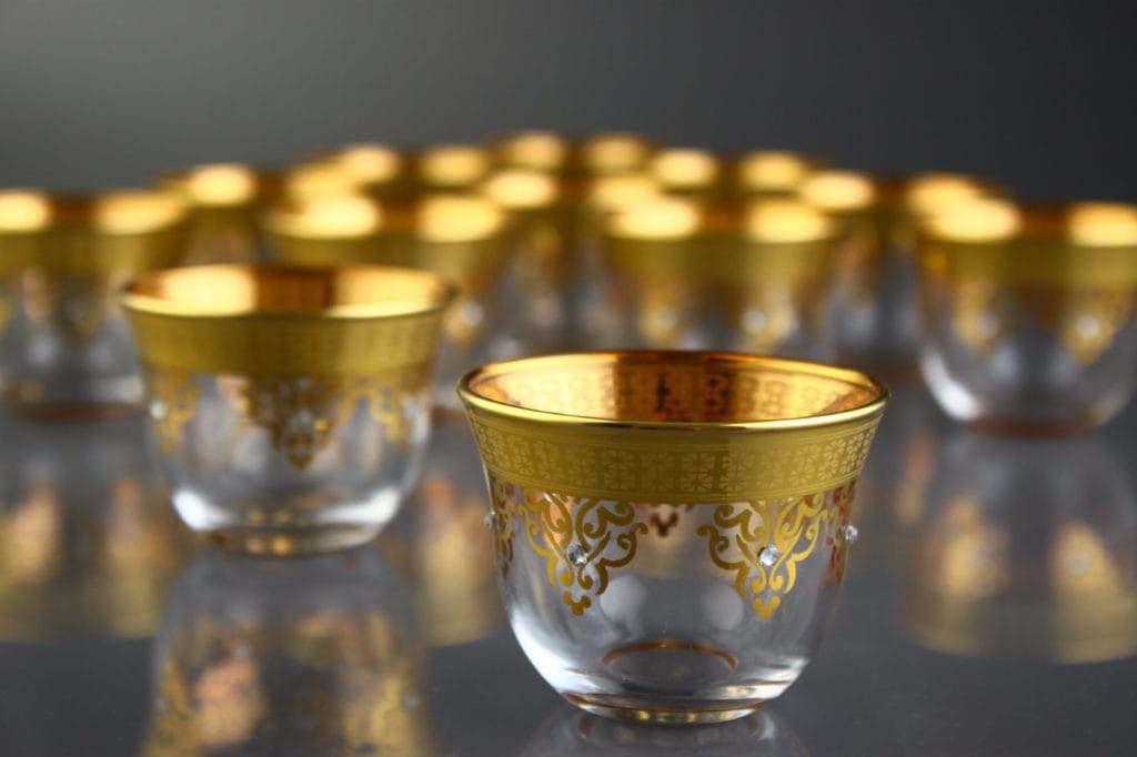 Gold Plated Glass Arabic Coffee-Mirra Cups For Six Person – FairTurk.com
