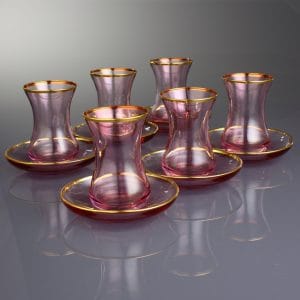 Red Color Arabic Turkish Tea Set For Six Person - FairTurk.com