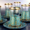 Thin Waist Turkish Tea Set With Turquois Color Saucers 12pcs | FairTurk.com