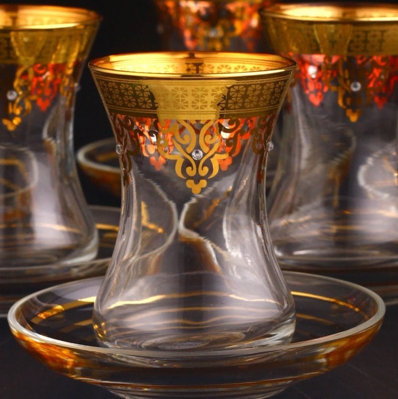 Thin Waist Turkish Tea Set Saucers Gold And Stone Coated 12pcs ...