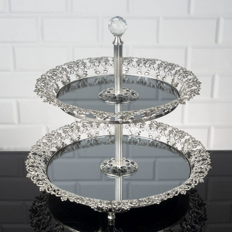 Silver Color Tac Two Tier Round Cookie – Fruit Serving Tray FairTurk.com