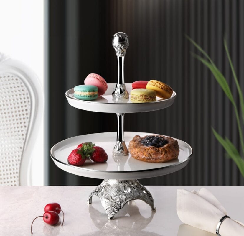 Busem Two Tier Round Silver Color Serving Tray – FairTurk.com
