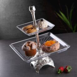 Busem Two Tier Glass Silver Color Serving Tray – FairTurk.com